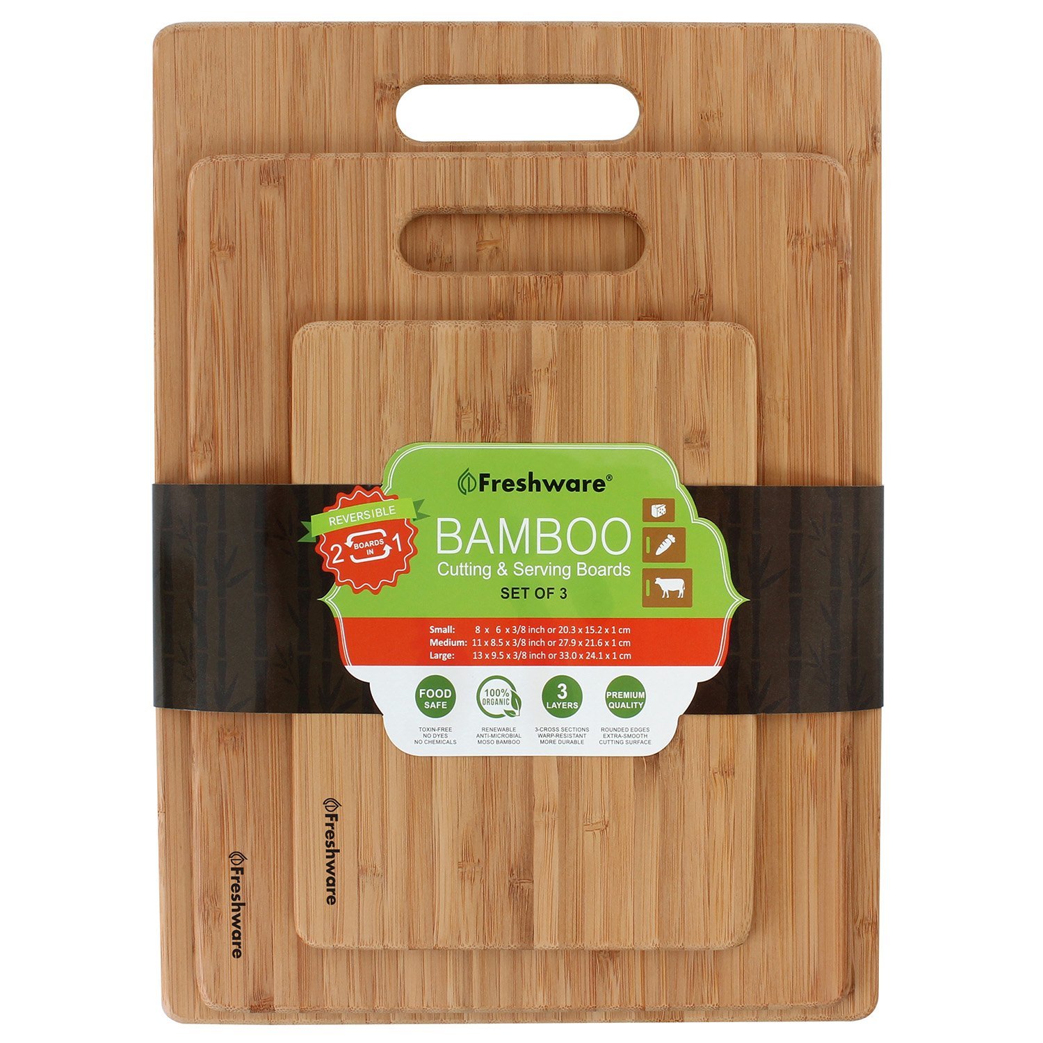 Freshware 3-Piece Premium Bamboo Wood Cutting Board Set for Meat ... Freshware 3-Piece Premium Bamboo Wood Cutting Board Set for Meat ...