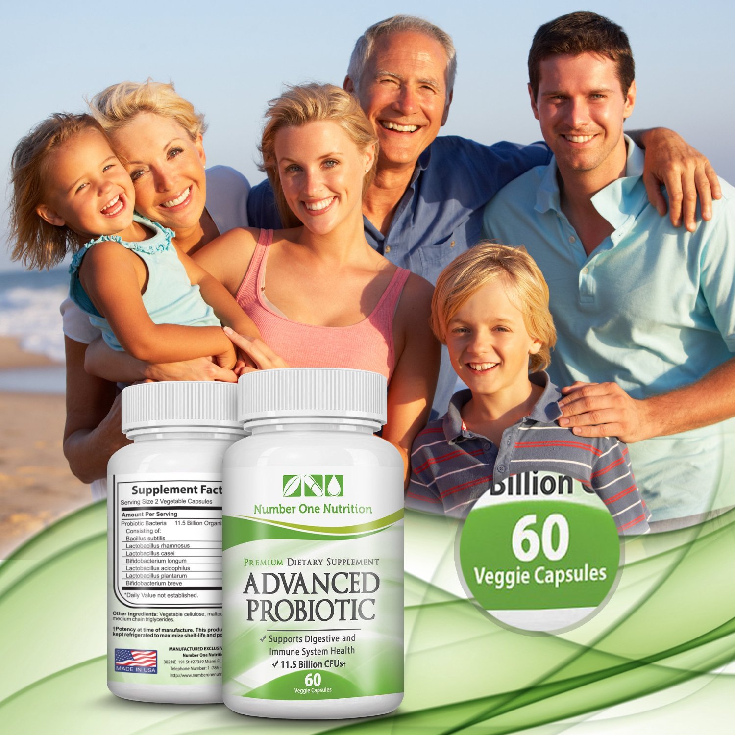 Number One Nutrition Probiotic Supplement, 11.5 Billion CFUs, 60 ...