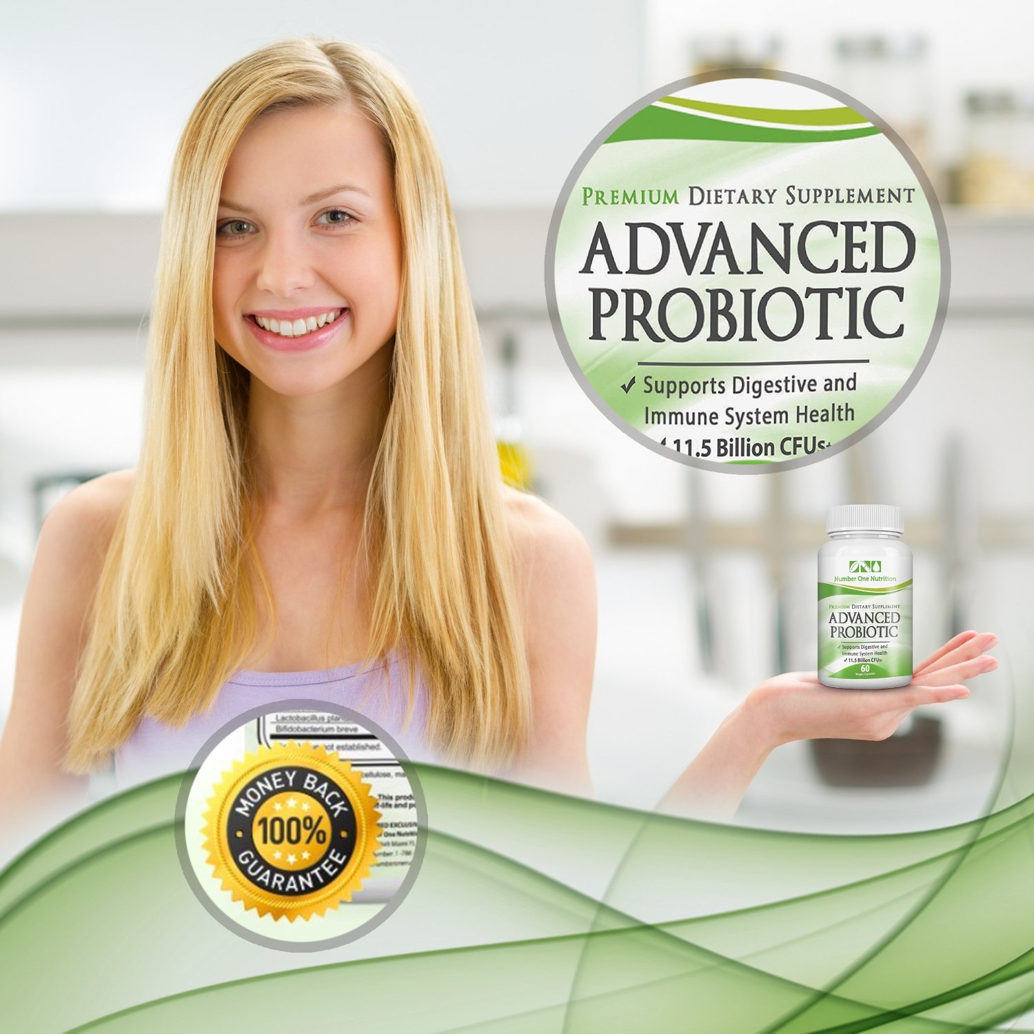 Number One Nutrition Probiotic Supplement, 11.5 Billion CFUs, 60 ...